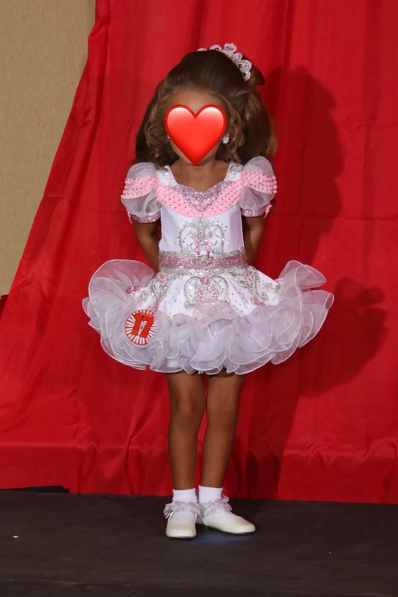 18/3 White and Pink Glitz Toni O- Anna Baker | Blakely's Closet Pageant Rentals